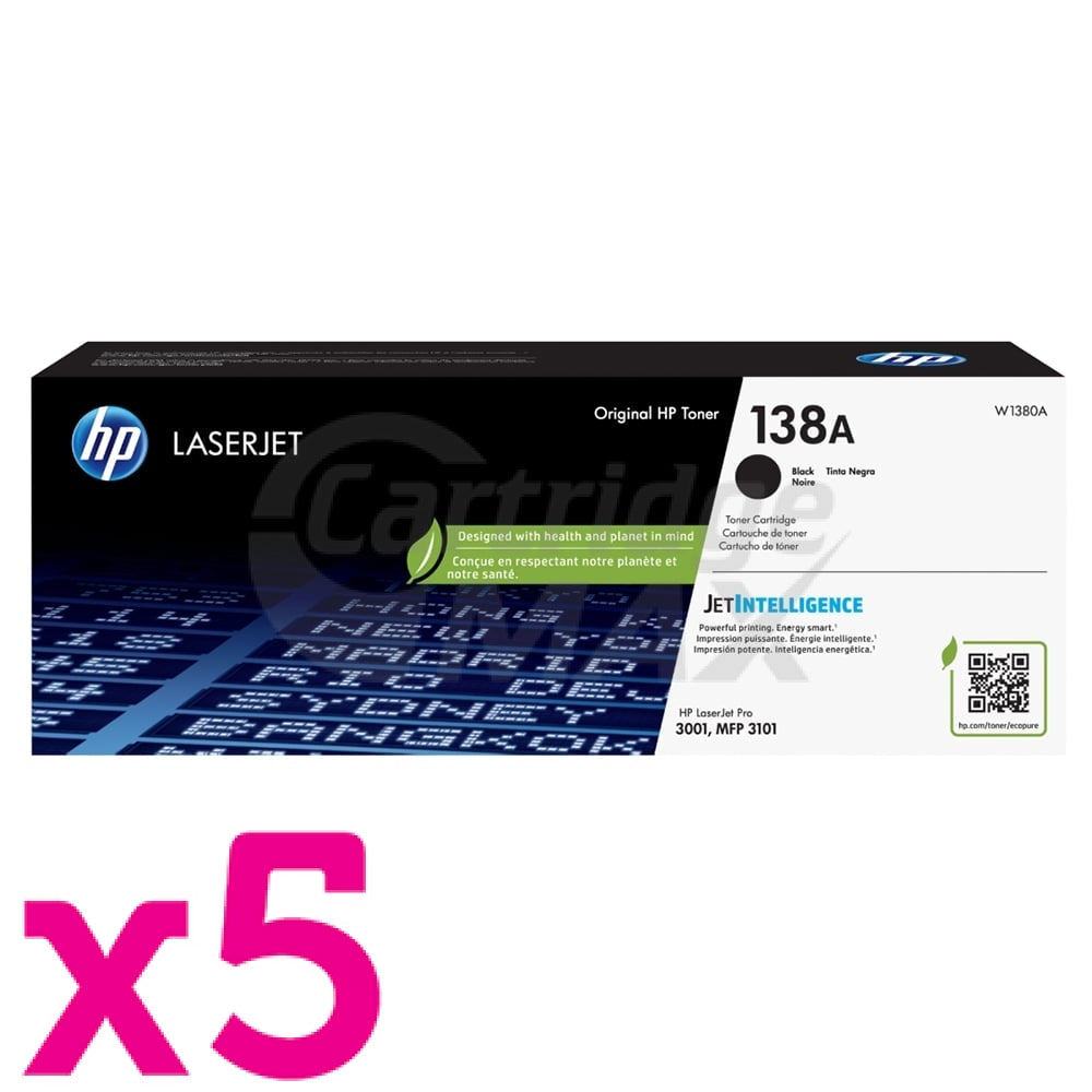 5 x HP 138A W1380A Original Black Toner Cartridges - 1,500 Pages ...
