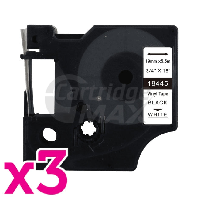 3 x Dymo SD18445 Generic 19mm Black Text on White Vinyl Industrial Rhi ...